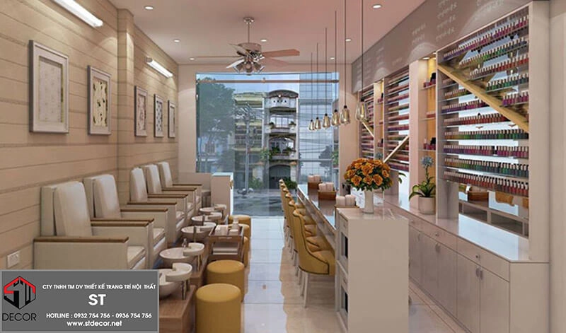 Thiết kế tiệm nail mệnh kim hợp phong thuỷ